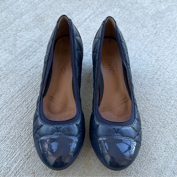 Vionic | Shoes | Vionic Olympia Ruby Navy Quilted Leather Patent Cap ...